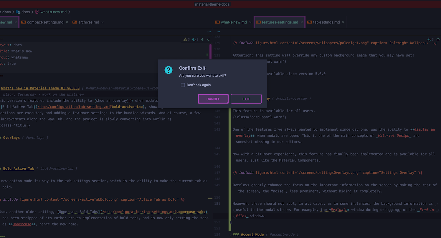 Feature Settings - Material Theme UI Documentation