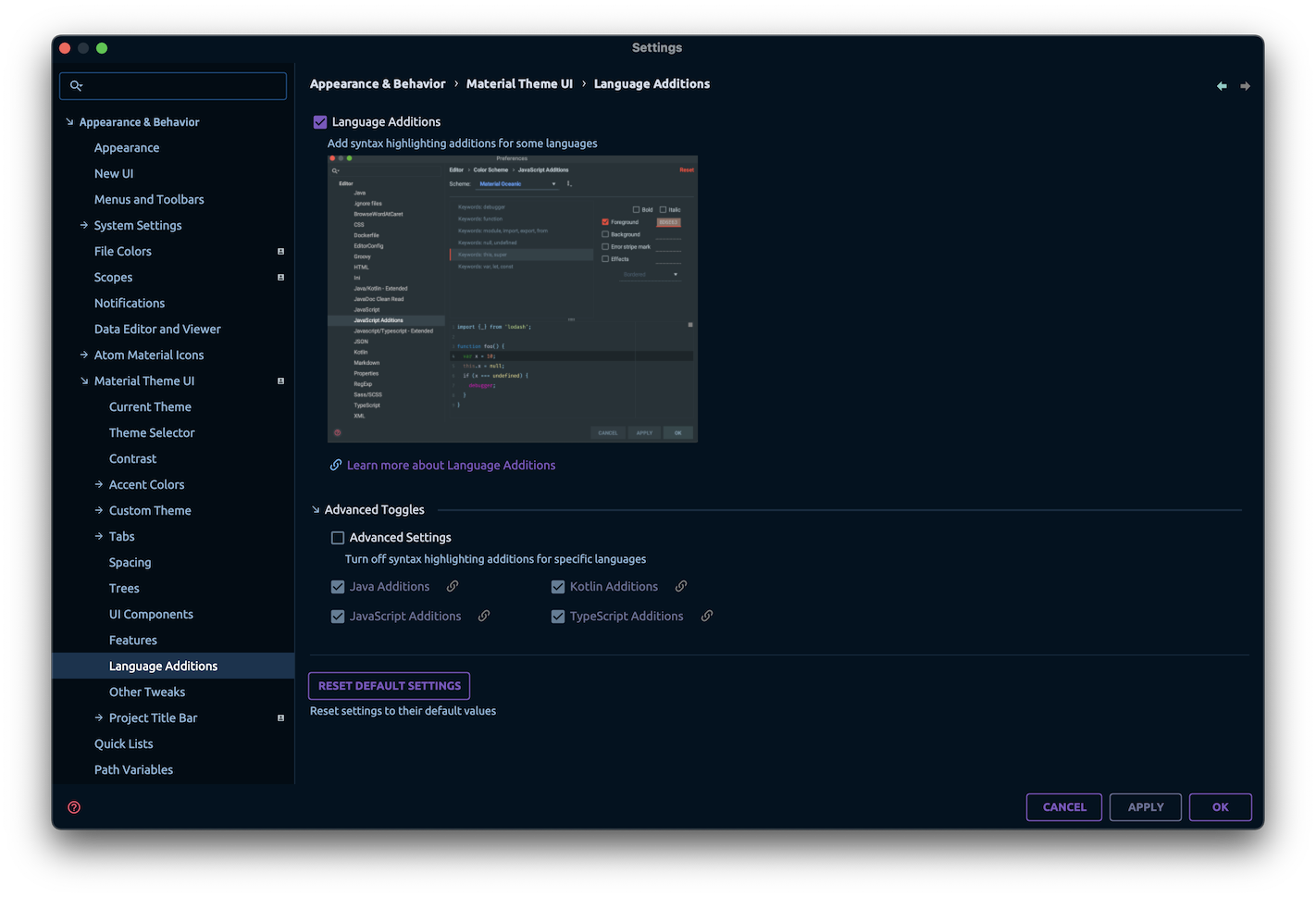 Settings - Material Theme UI Documentation