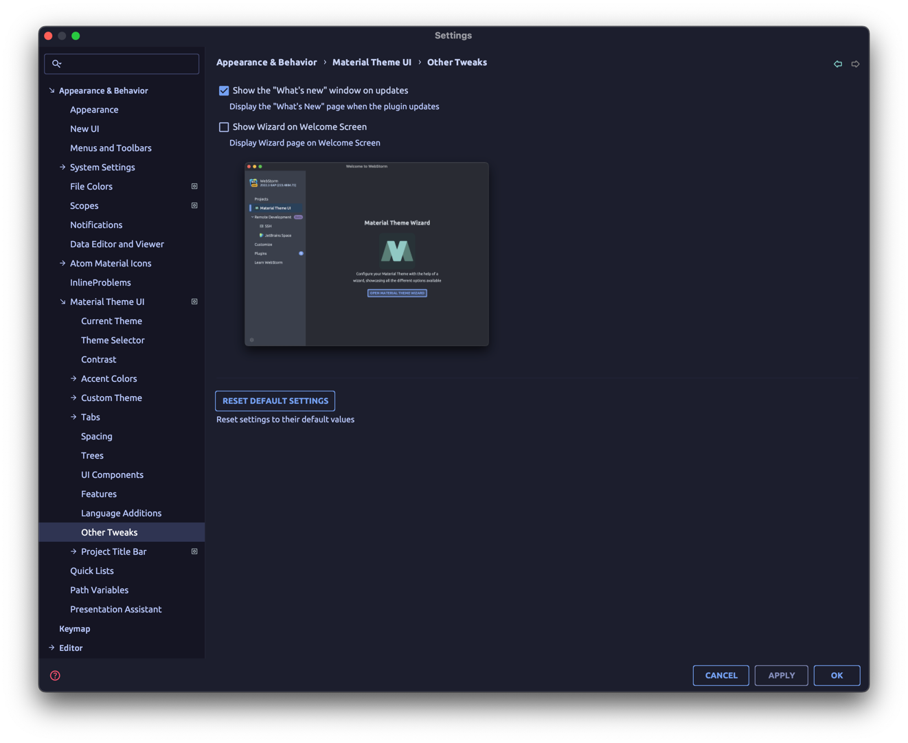 Settings - Material Theme UI Documentation