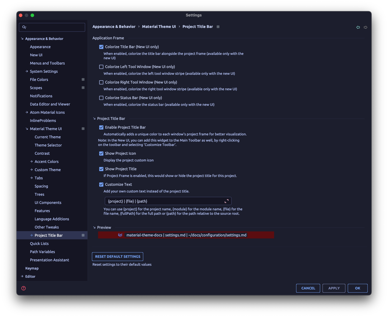 Settings - Material Theme UI Documentation