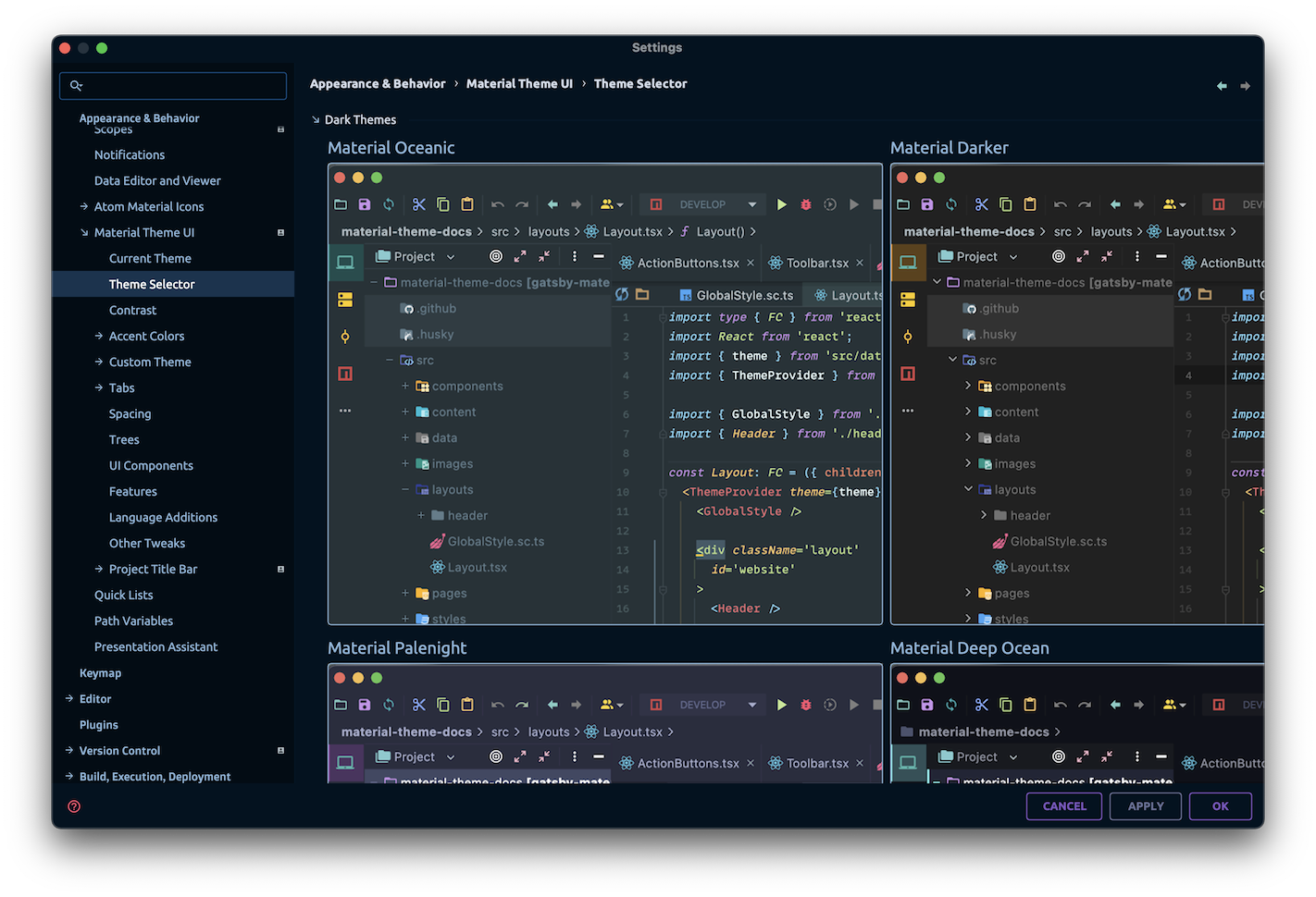 Settings - Material Theme UI Documentation