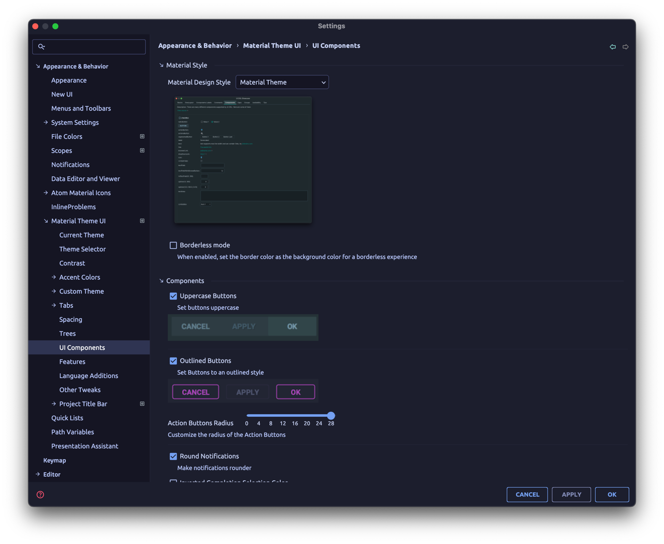 Settings - Material Theme UI Documentation