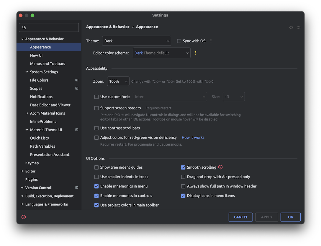 Settings - Material Theme UI Documentation